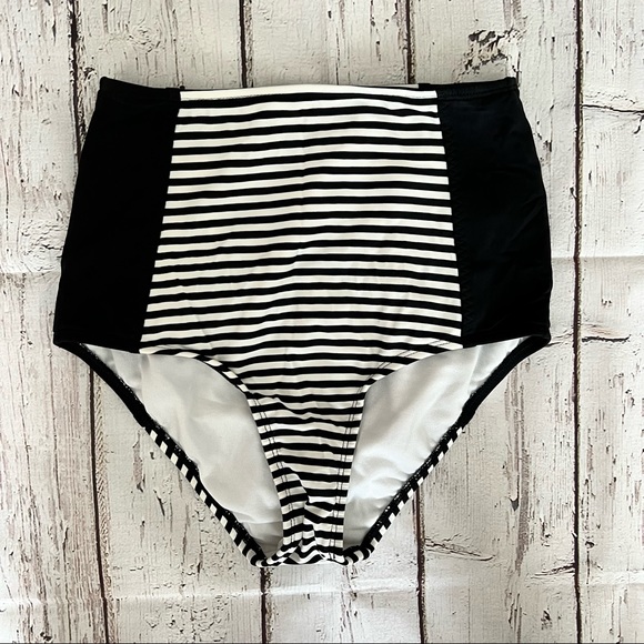 Athleta | Swim | Athleta High Rise Bikini Bottom Black And White Strips ...